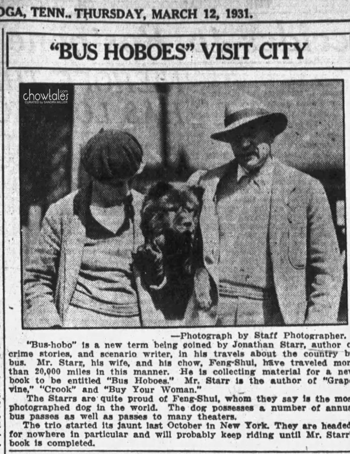 1931 BUS HOBO book to be written. Chow named “Feng Shui” along for the ...